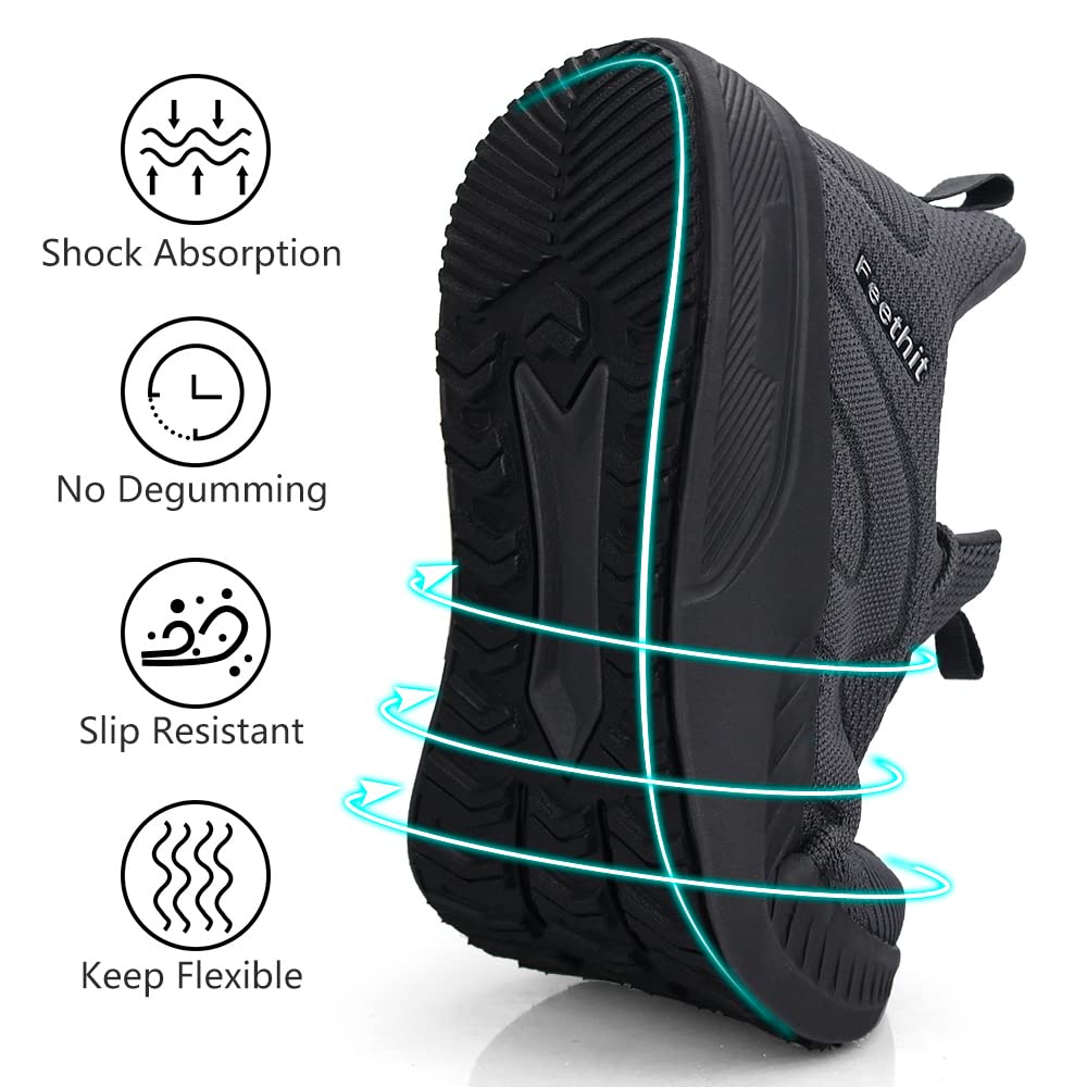 Feethit Mens Non Slip Running Sneakers Casual Breathable Slip on Walking Tennis Shoes Casual Comfortable Shoes Drak Gray 10