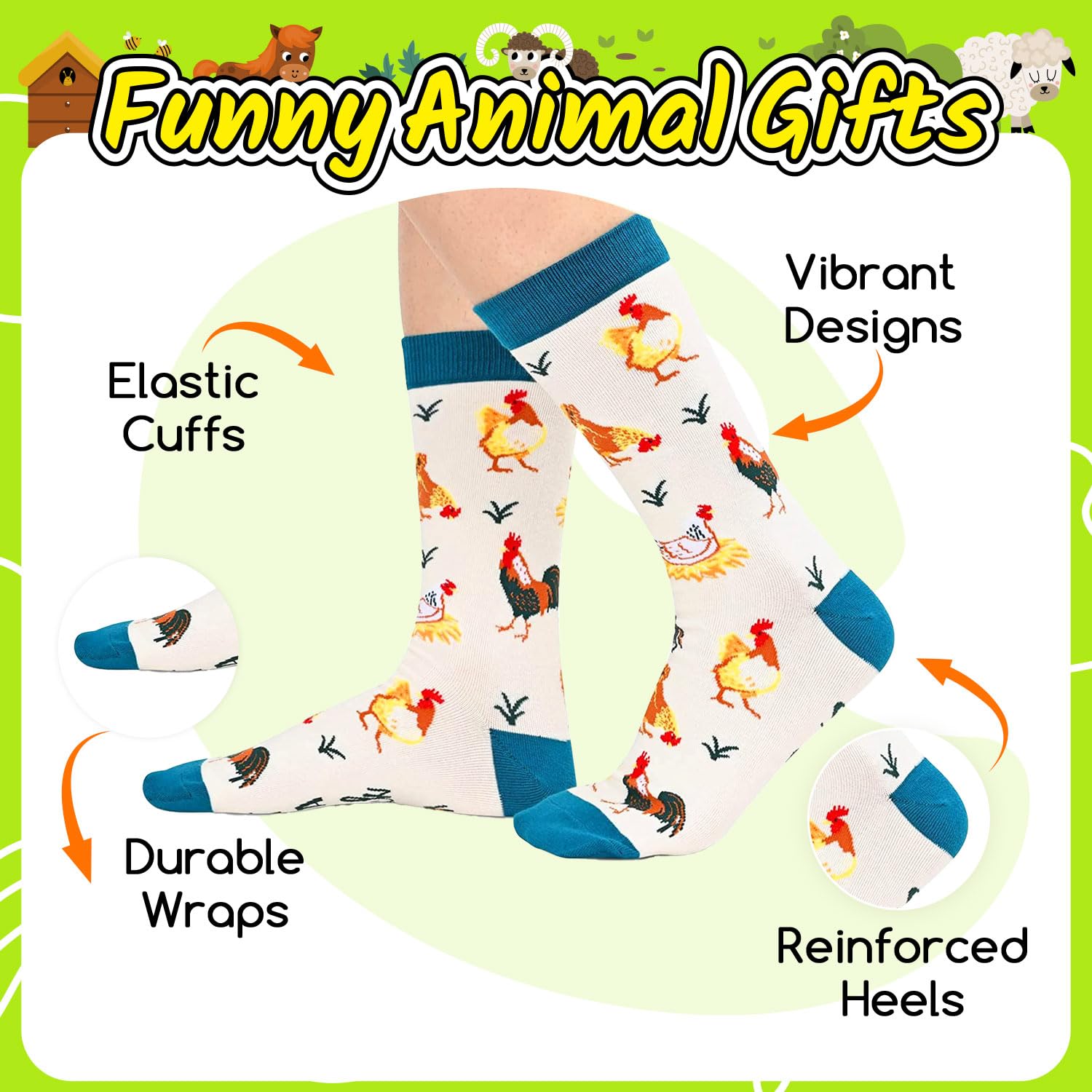 Zmart Funny Chicken Socks for Women Men - Crazy Chicken Lady Gifts, Rooster Gifts for Lovers