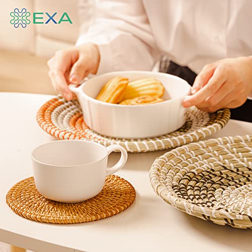 EXA Set of 6 Woven Wall Basket Orange Blossom Decor - Boho Farmhouse Rustic Room Style - for Thanksgiving Christmas Hanging Wall Art, Gift Idea, Table Settings - Handmade, Round, Natural Seagrass