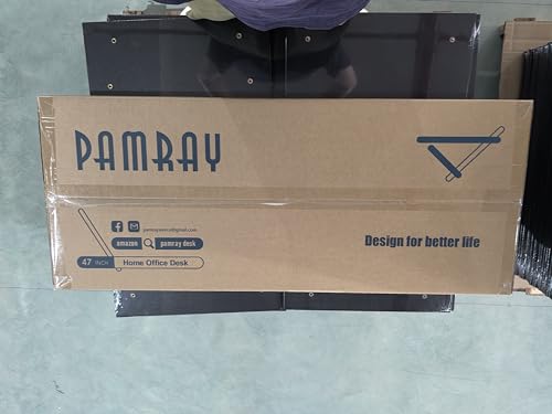 Pamray 47'' Rounded Corner Home Office Desk with Thickened Bottom Crossbar and Cable Trough & Cable Management Simple Computer Desk for Work and Gaming, Black