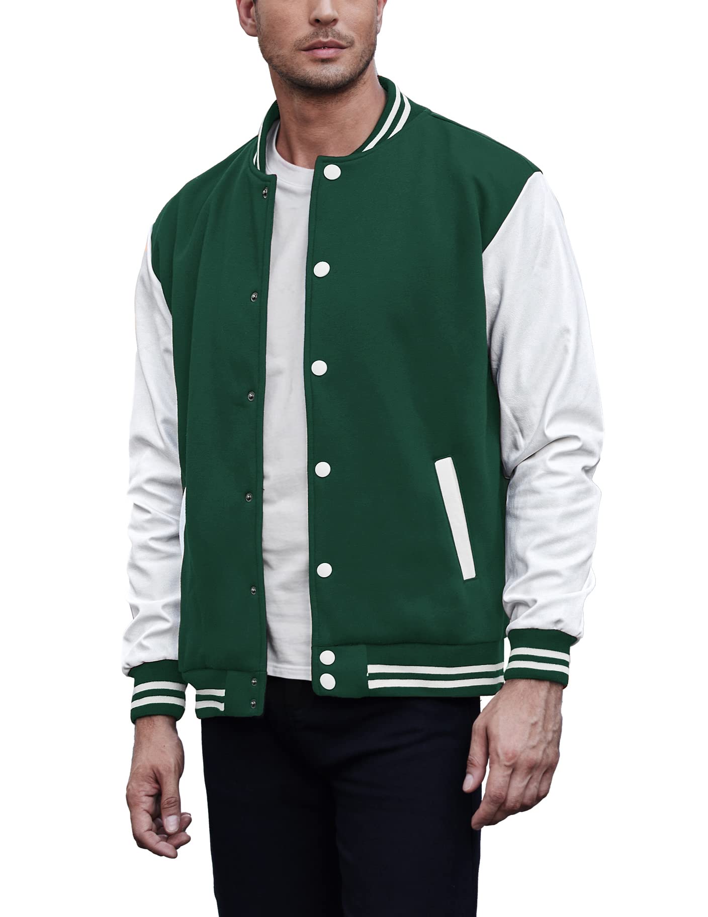COOFANDY Mens Mens Streetwear Varsity Jacket Letterman Football Jackets College Coats Green Large