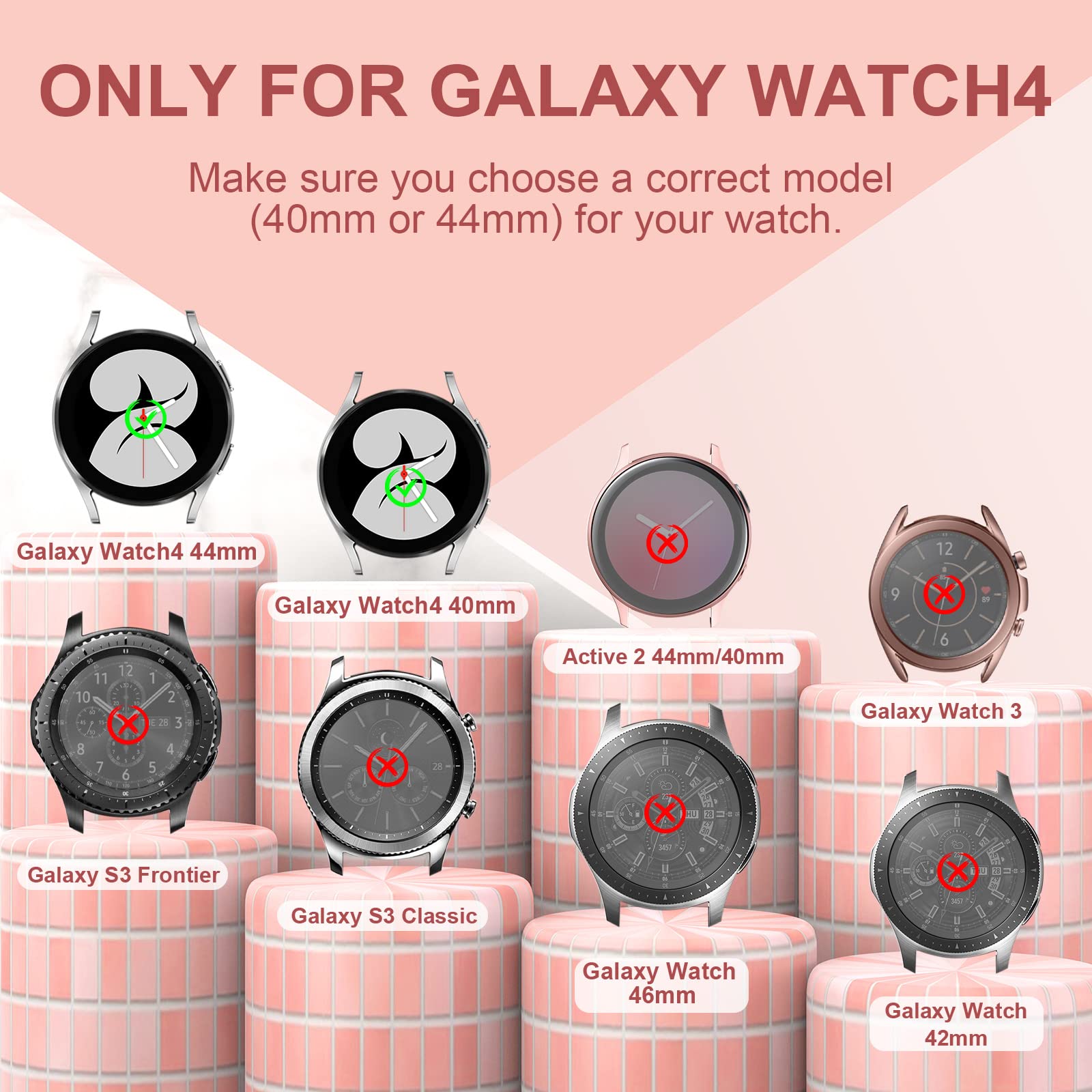 DABAOZA Compatible for Samsung Galaxy Watch 4 5 Band 40mm with Glitter Bumper Case, Women Black Silicone Soft Comfortable Adjustable Strap with Buckle (Pinksilver, 40)