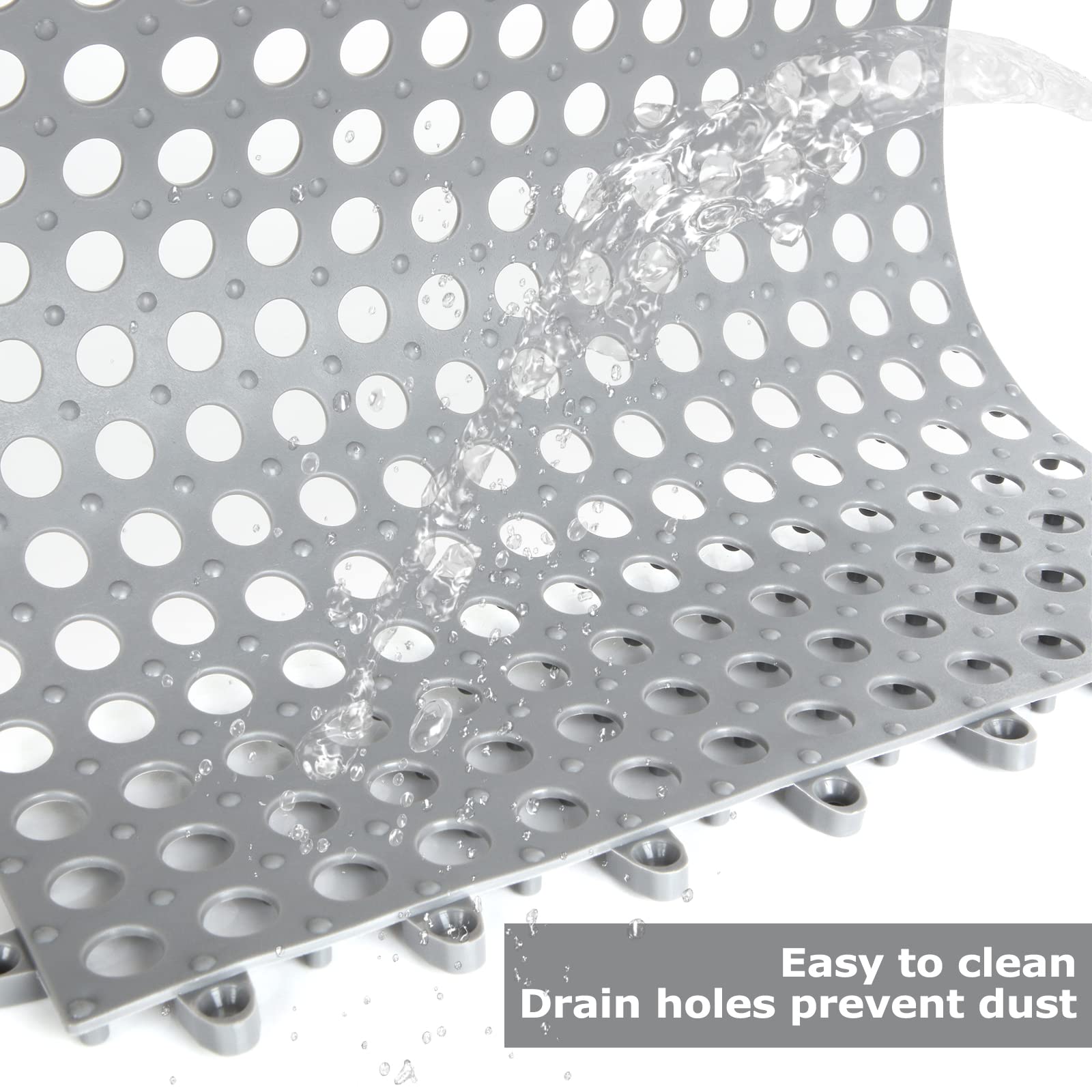 16 Pack 11.8" x 11.8" Interlocking Rubber Floor Tiles Soft PVC Non Slip Shower Floor Mat Pool Bathtub Drain Tiles for Flooring, Drainage Mats for Pool, Deck, Patio, Basement, Kennel, Poultry, Grey