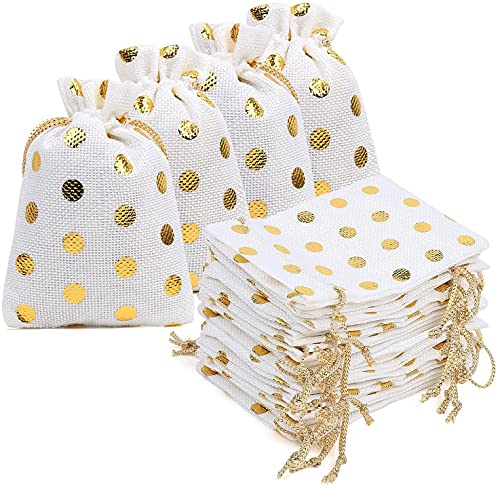 DERAYEE Drawstring Burlap Gift Bags, 5 x 7 Inch Linen doodie Bags for Wedding Party Favors (24-Pack)