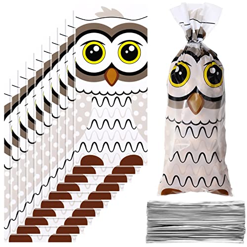 100 Pcs Wizard Theme Party Decorations Owl Party Gift Bags Owl Printed Pattern Candy Goodie Cellophane Treat Bags for Kids Birthday Baby Shower Favor Supplies