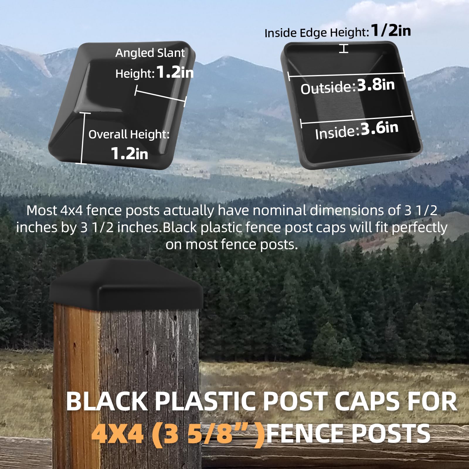 TonGass (6-Pack, Black) 4x4 (3 5/8") Wood Fence Post Caps - Wooden Fence Deck Post Covers - Durable Plastic Water-Proof and UV-Proof - Protect Wooden Fence Poles from Cracking and Rotting