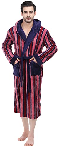 NY Threads Mens Hooded Fleece Bathrobe Plush Long Spa Robe, Large-X-Large, Retro Finesse