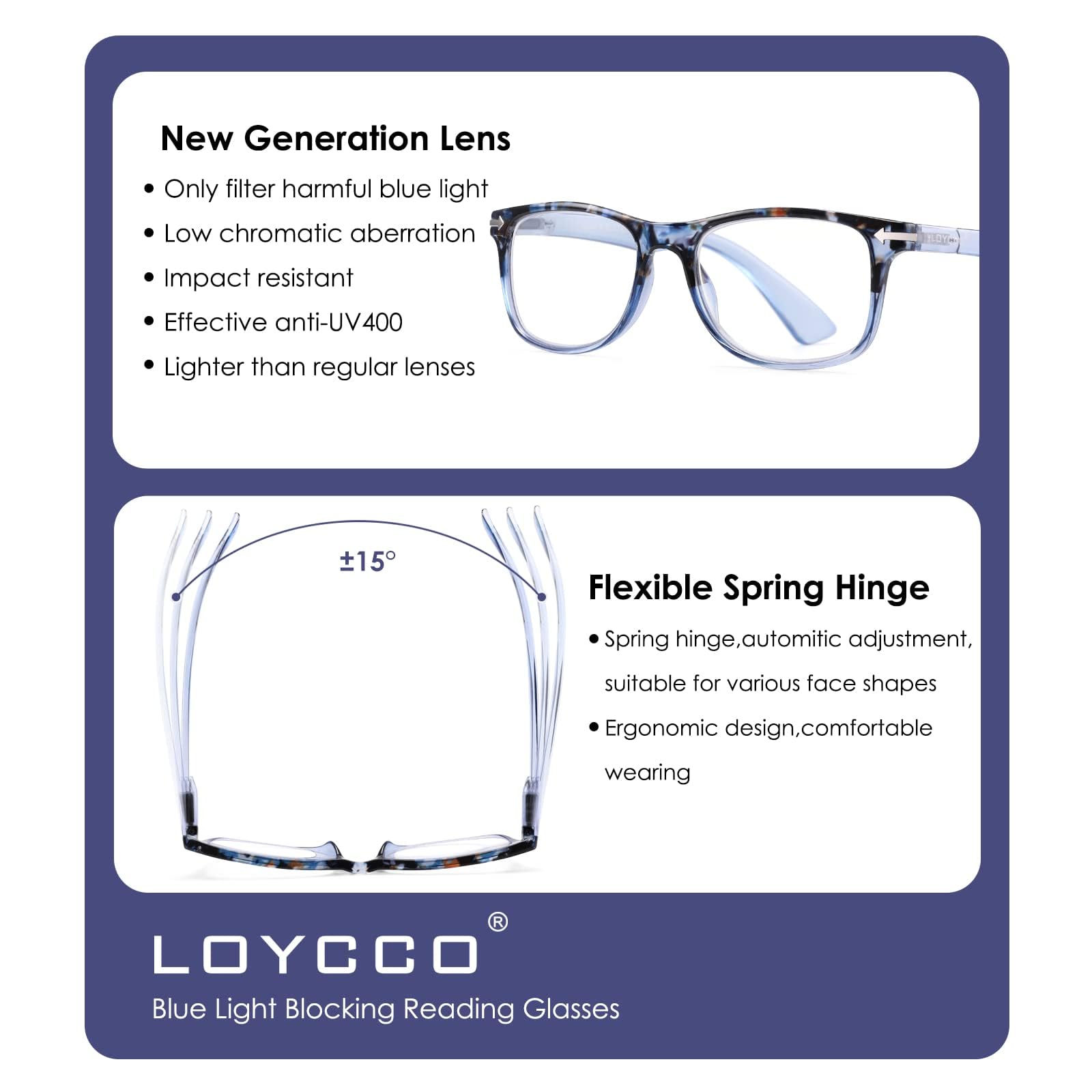 Loycco 4 Pack Computer Reading Glasses Real Blue Coating Lens Anti Blue Light Blocking Anti Eyestrain Flexible Lightweight Square Readers for Women Men With Leather Case