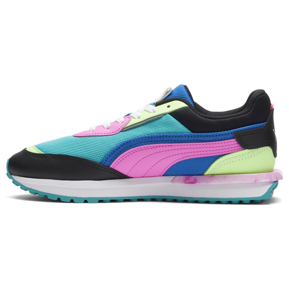 PUMA Women's City Rider Marble Sneaker, Green/Black/Luminous Pink, 9