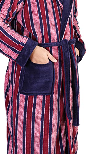 NY Threads Mens Hooded Fleece Bathrobe Plush Long Spa Robe, Large-X-Large, Retro Finesse