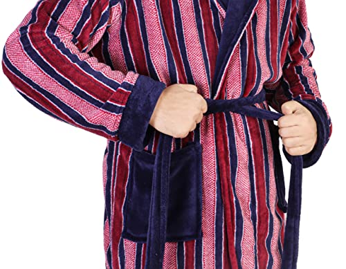 NY Threads Mens Hooded Fleece Bathrobe Plush Long Spa Robe, Large-X-Large, Retro Finesse