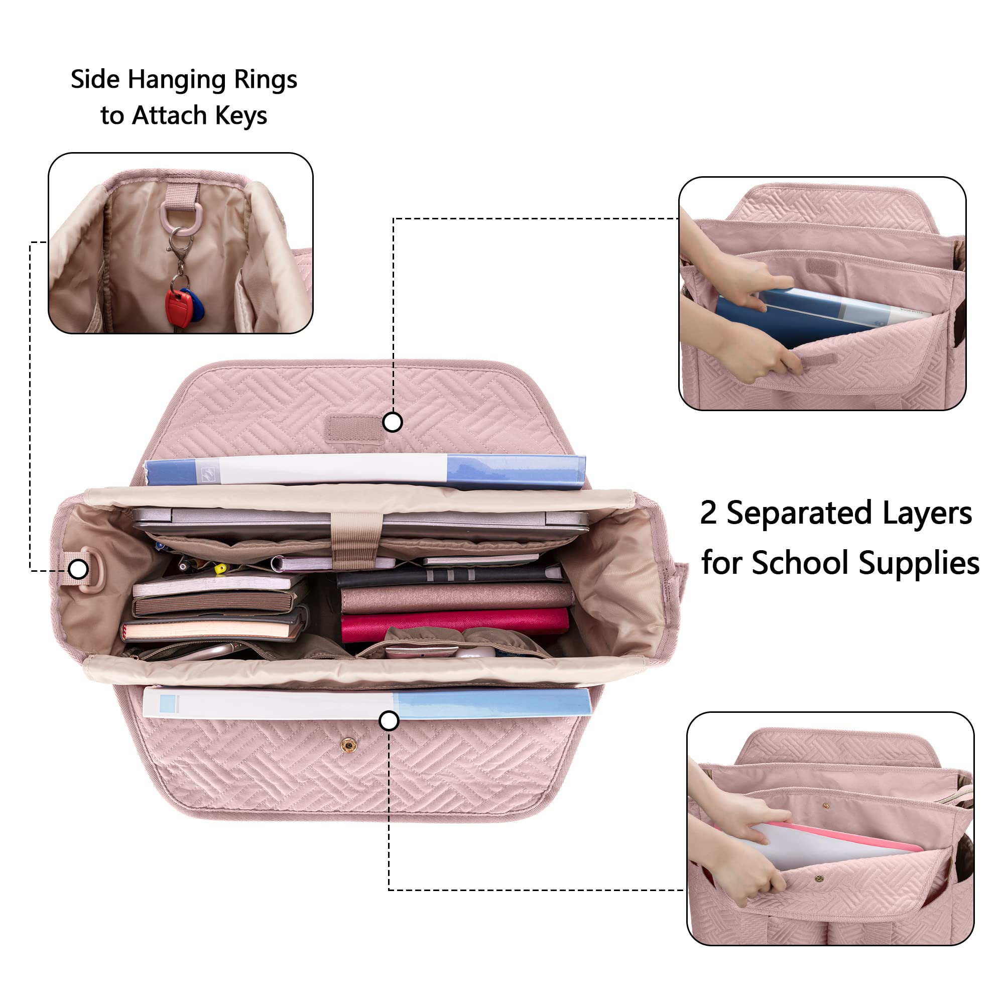 Fasrom Teacher Bag for Work Women, Large Utility Tote Bag with Laptop Compartment for Teacher Essentials (Empty Bag Only), Pink