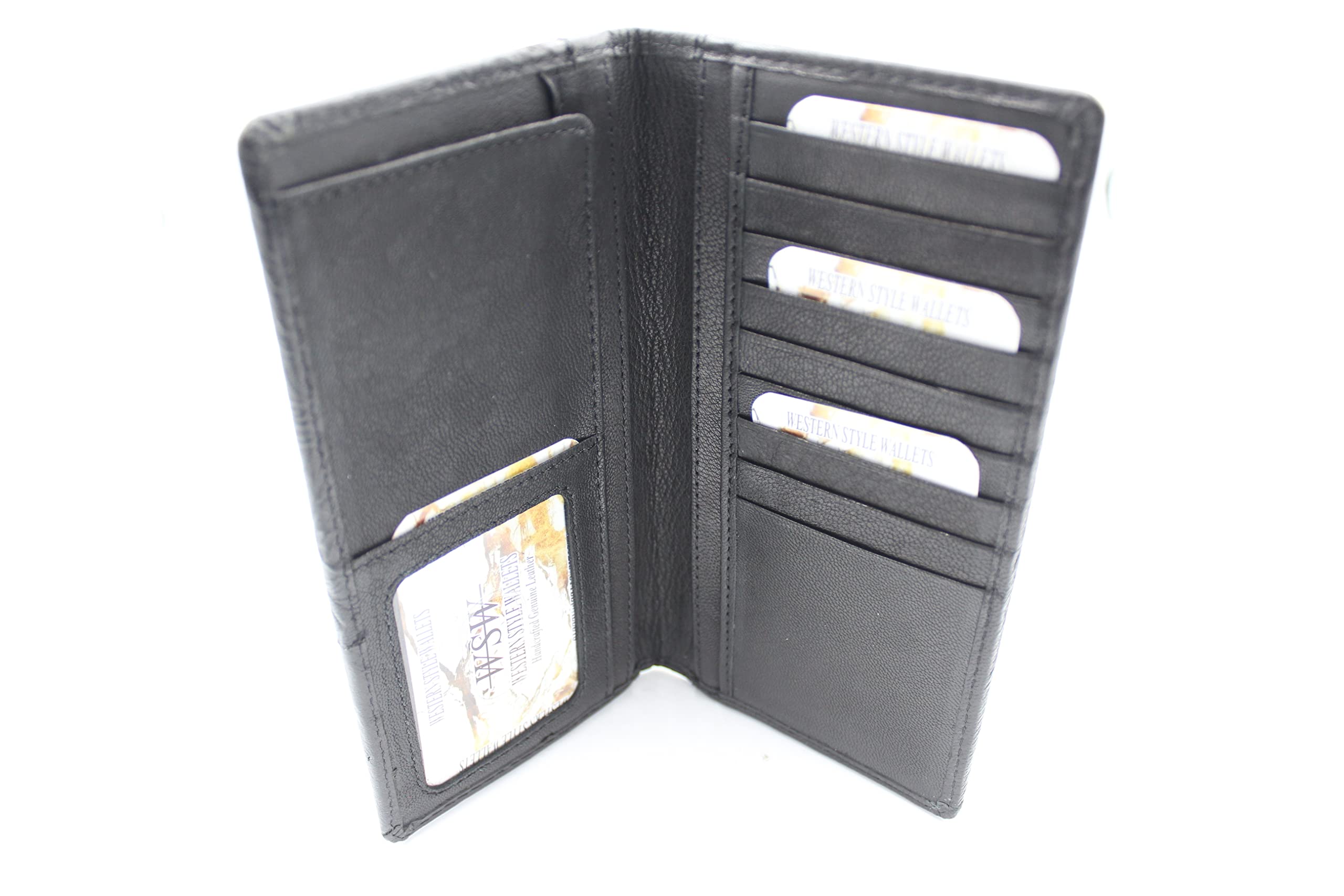 EastMeetsWest Western Black Star Concho Genuine Leather Ostrich Embossed Bi-Fold Men's Rodeo Long Wallet