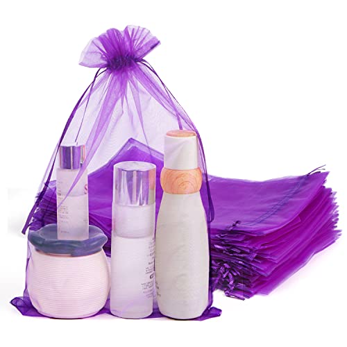 SULOLI 50Pcs Organza Jewelry Bags,8x12 inches Purple Organza Gift Bags with Drawstring Mesh Jewelry Bag for Presents