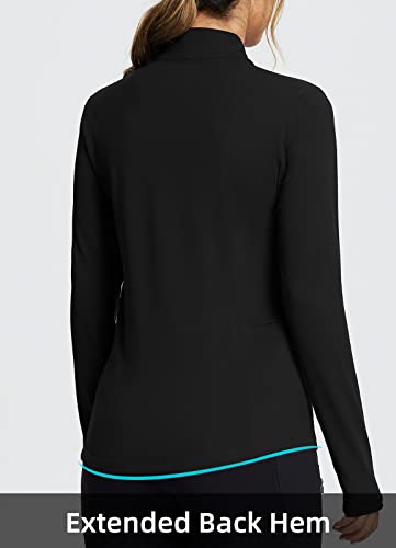baleaf Women's Fleece Equestrian Shirt Long Sleeve Running Jacket Pullover Half Zip Thermal Horse Riding Cold Weather Gear Black M