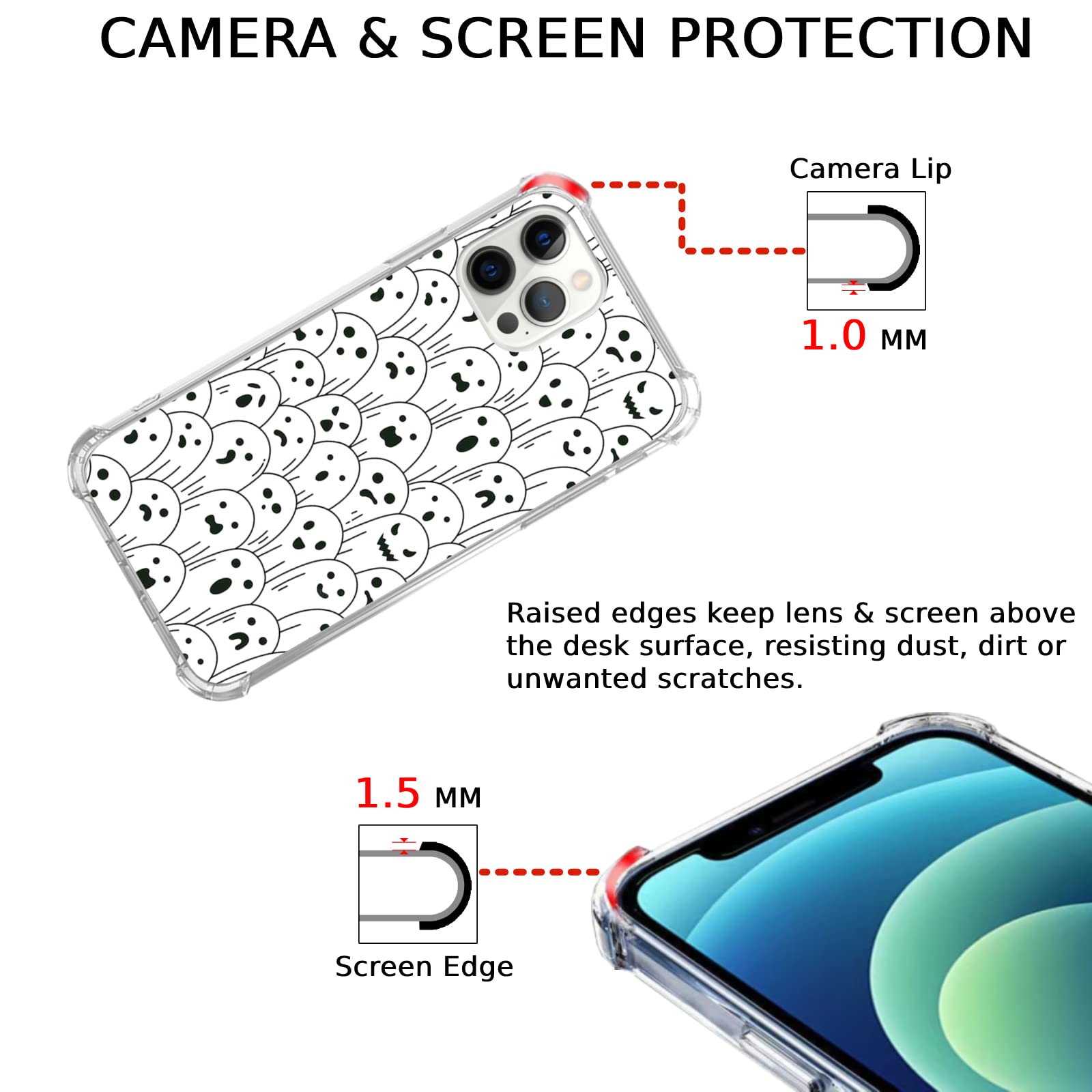 Rambulgkt Cute White Ghosts Case Compatible with iPhone 13 Pro Max, Halloween Ghosts Case for iPhone 13 Pro Max, Cool Cute TPU Bumper Phone Case Cover