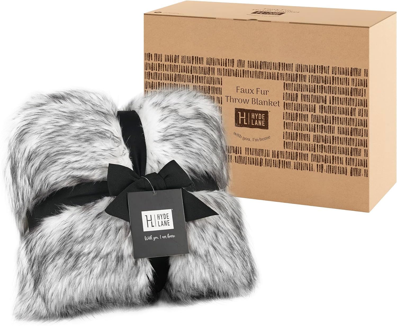 Hyde Lane Long Pile Faux Fur Throw Blanket, Luxury Fluffy with Black Tipped Throws for Home Couch Sofa Decor, Fuzzy Plush Blankets for Women, Direwolf (50x60)