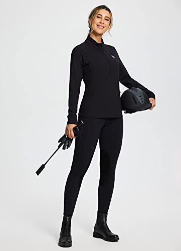 baleaf Women's Fleece Equestrian Shirt Long Sleeve Running Jacket Pullover Half Zip Thermal Horse Riding Cold Weather Gear Black M