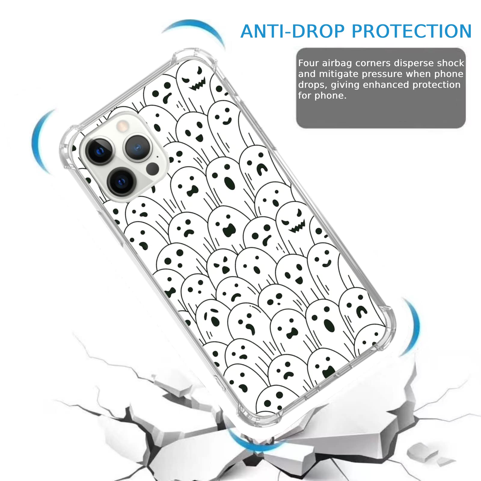 Rambulgkt Cute White Ghosts Case Compatible with iPhone 13 Pro Max, Halloween Ghosts Case for iPhone 13 Pro Max, Cool Cute TPU Bumper Phone Case Cover