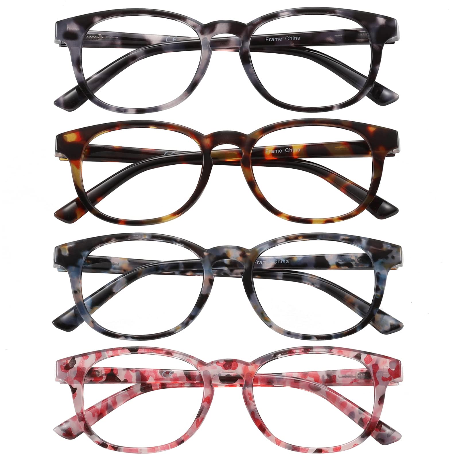 Przene 4 Pack Reading Glasses with Spring Hinge Blue Light Blocking Glasses for Women Men Oval Frame