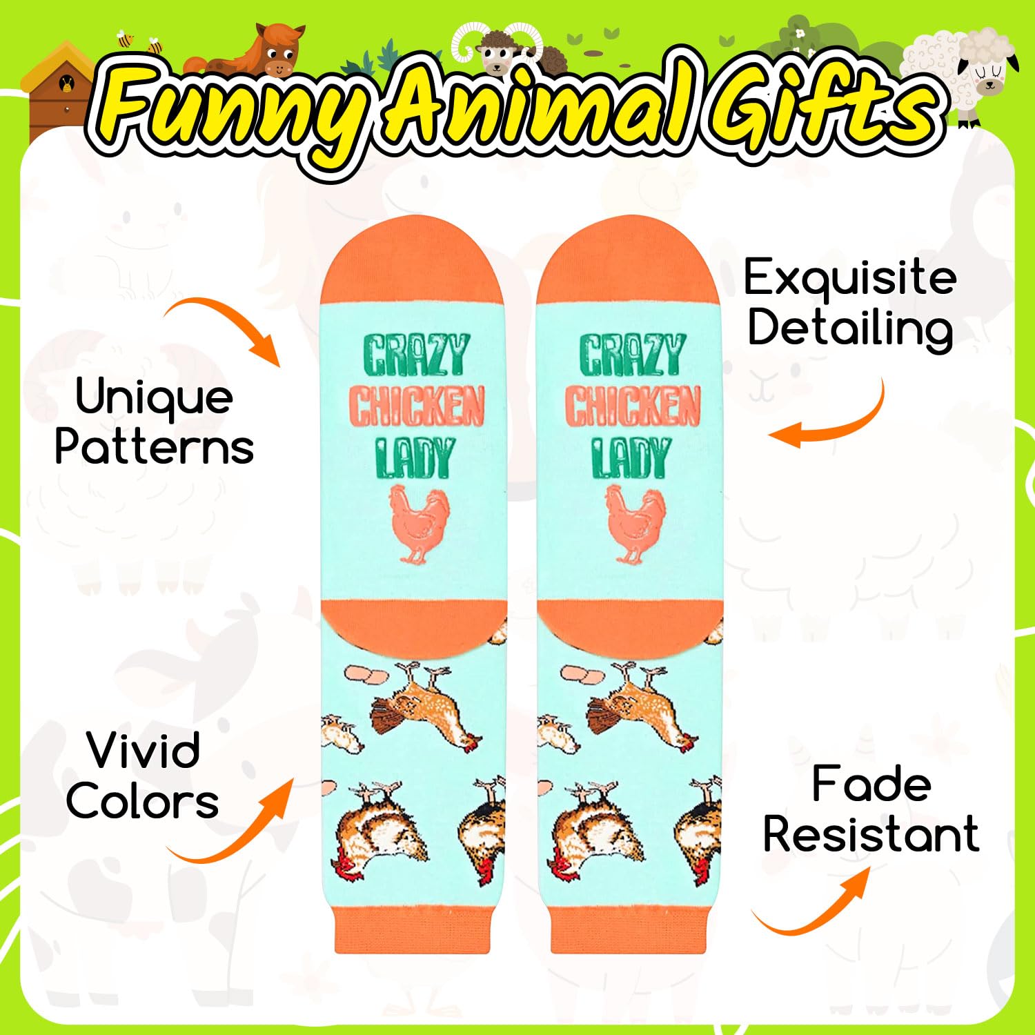 Zmart Funny Chicken Gifts for Women - Crazy Chicken Lady, Novelty Chicken Lover Socks for Mom