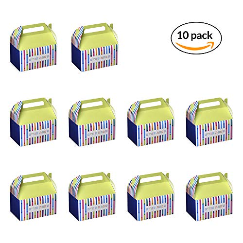 Hammont Paper Treat Boxes - 10 Pack- Party Favors Treat Container Cookie Boxes Cute Designs Perfect for Parties and Celebrations 6.25" x 3.75" x 3.5" (Simchas Purim)