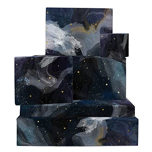 CENTRAL 23 - Galaxy Wrapping Paper - 6 Sheets of Birthday Gift Wrap - Space Wrapping Paper - Blue Black - Recyclable - For Birthday Christmas