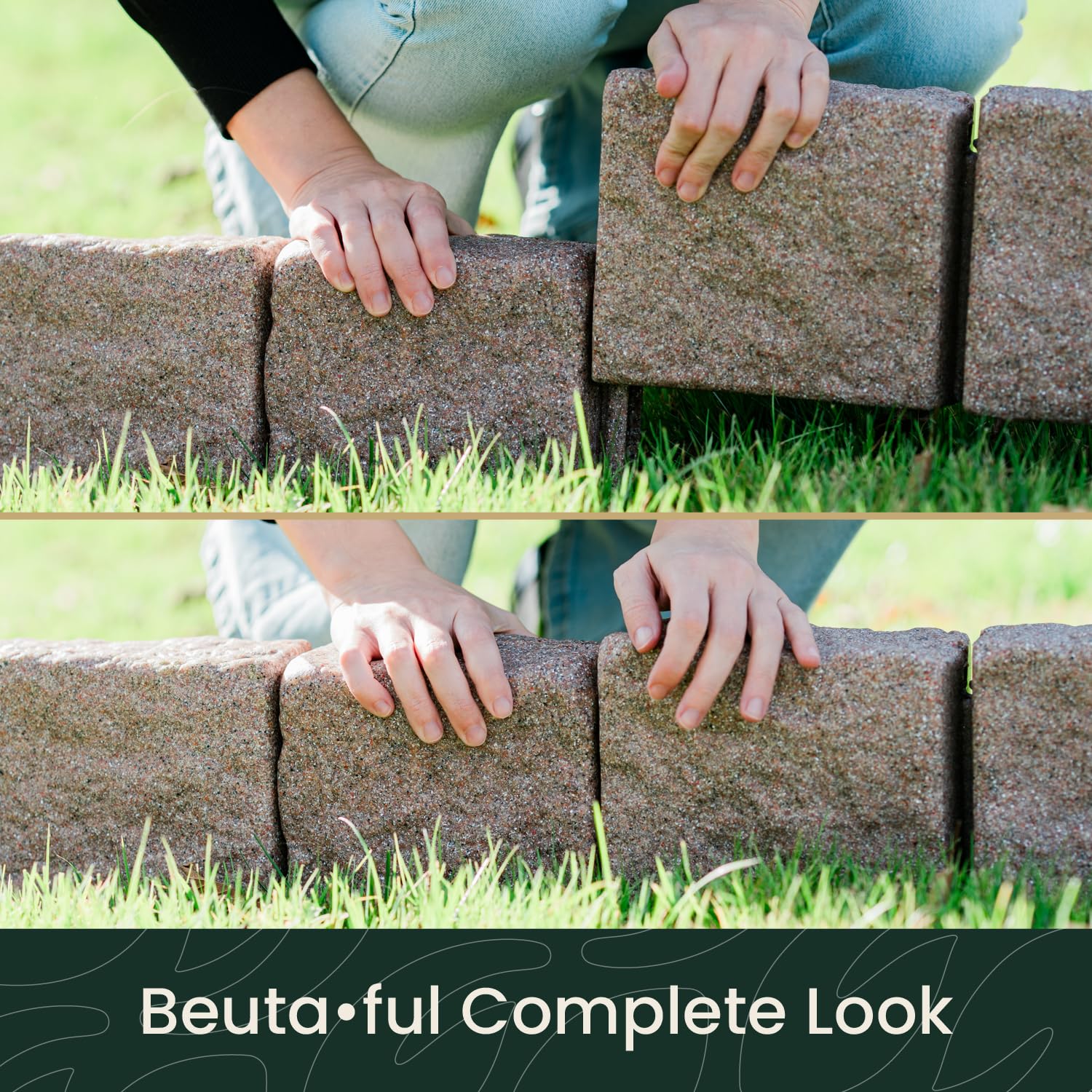 Beuta Sandstone Extender Block – Landscape Edging for Lawn & Garden, Easy No Dig Installation and Connects to Other Beuta Blocks, Heavy Duty Composite Resin Flex Wall Stone - 1 pc.