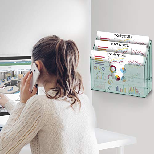 Acrimet Horizontal Triple File Folder Holder Organizer (Clear Green Color)