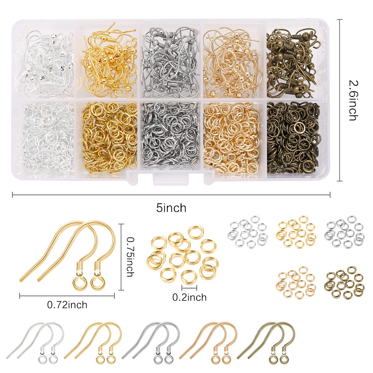 iminoo Earring Hooks,Hypoallergenic Earring Hooks Kit Included Fish Earring Hooks, Jump Rings for DIY Jewelry Making Supplies Accessories