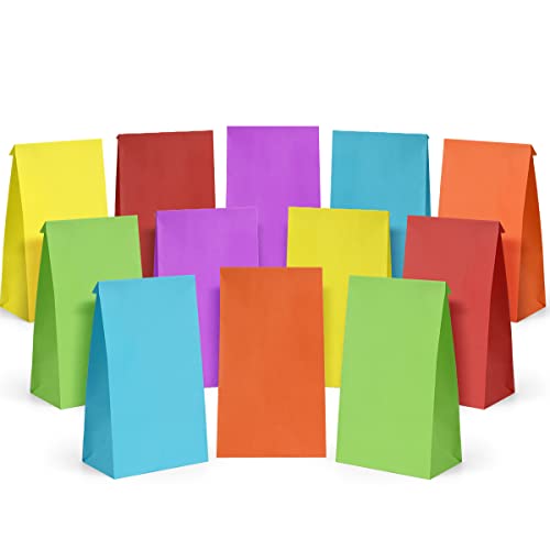 Poever 30 Pcs Party Favor Bags 6 Colors Small Gift Bags 5x2.95x9.45 Colorful Treat Bags Rainbow Party Bags Kraft Paper Bags for Birthday Party Wedding Craft Activities