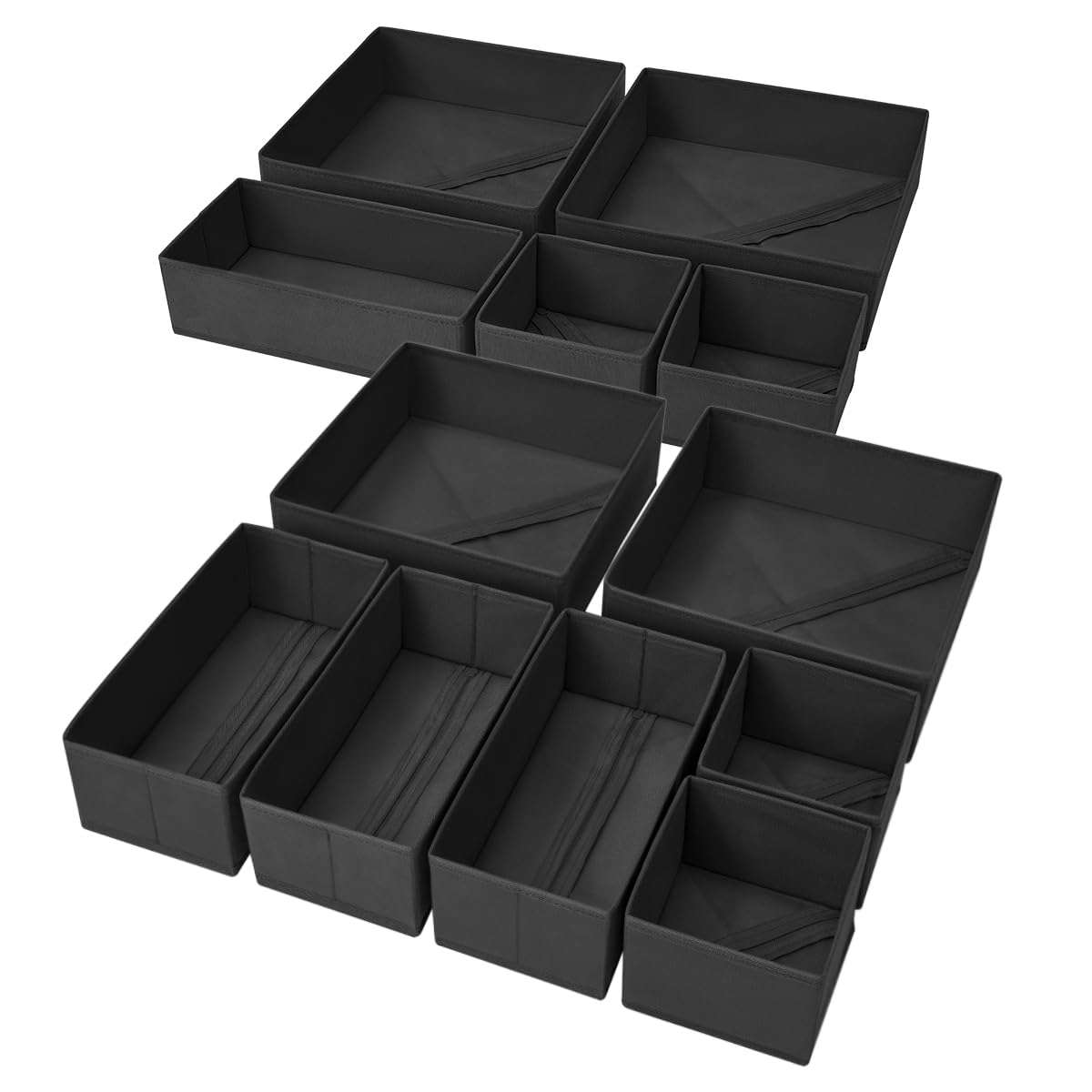 DIMJ Clothes Drawer Organizer, 12 Packs, Foldable Underwear Organizer for Baby Clothes, Tie, Bra, Sock (Black)