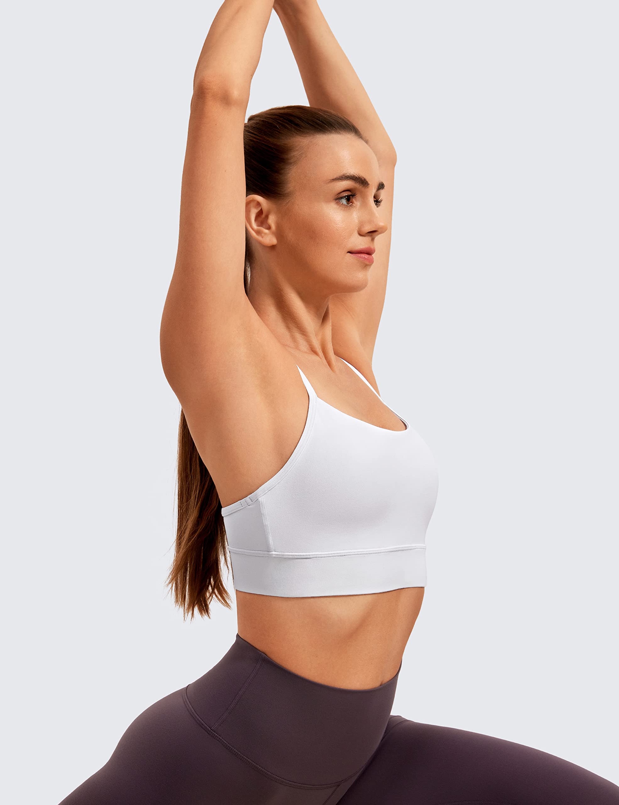 CRZ YOGA Butterluxe Womens Y-Back Racerback Sports Bra - Spaghetti Straps Wireless Scoop Neck Athletic Padded Yoga Tops White Medium