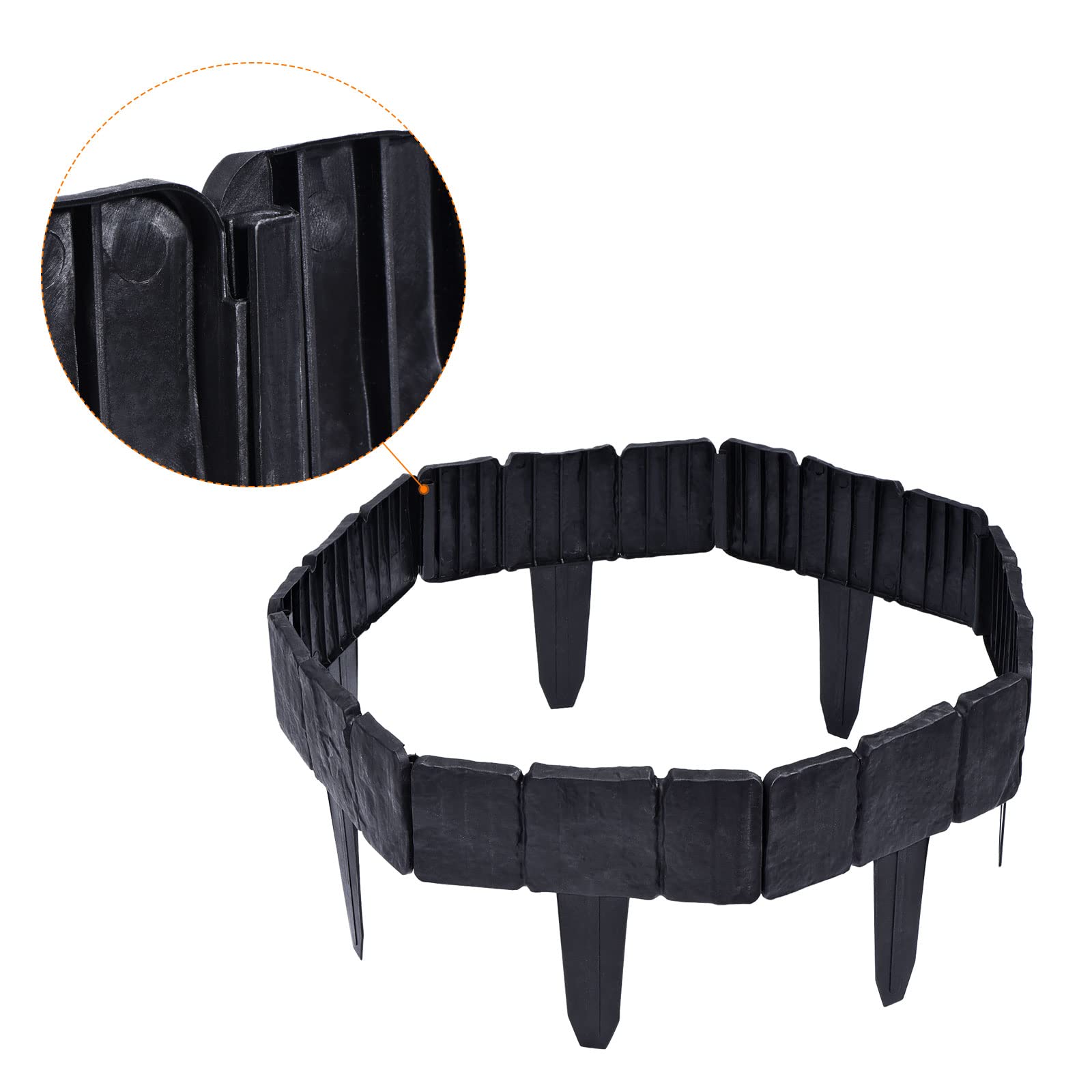 MECCANIXITY Garden Fence Stone Effect 9.8x9.1 Inch, Plastic Decorative Fencing Path Garden Border Edging for Patio Landscape Pathway, Overall 98 Inch Length, Black Pack of 10