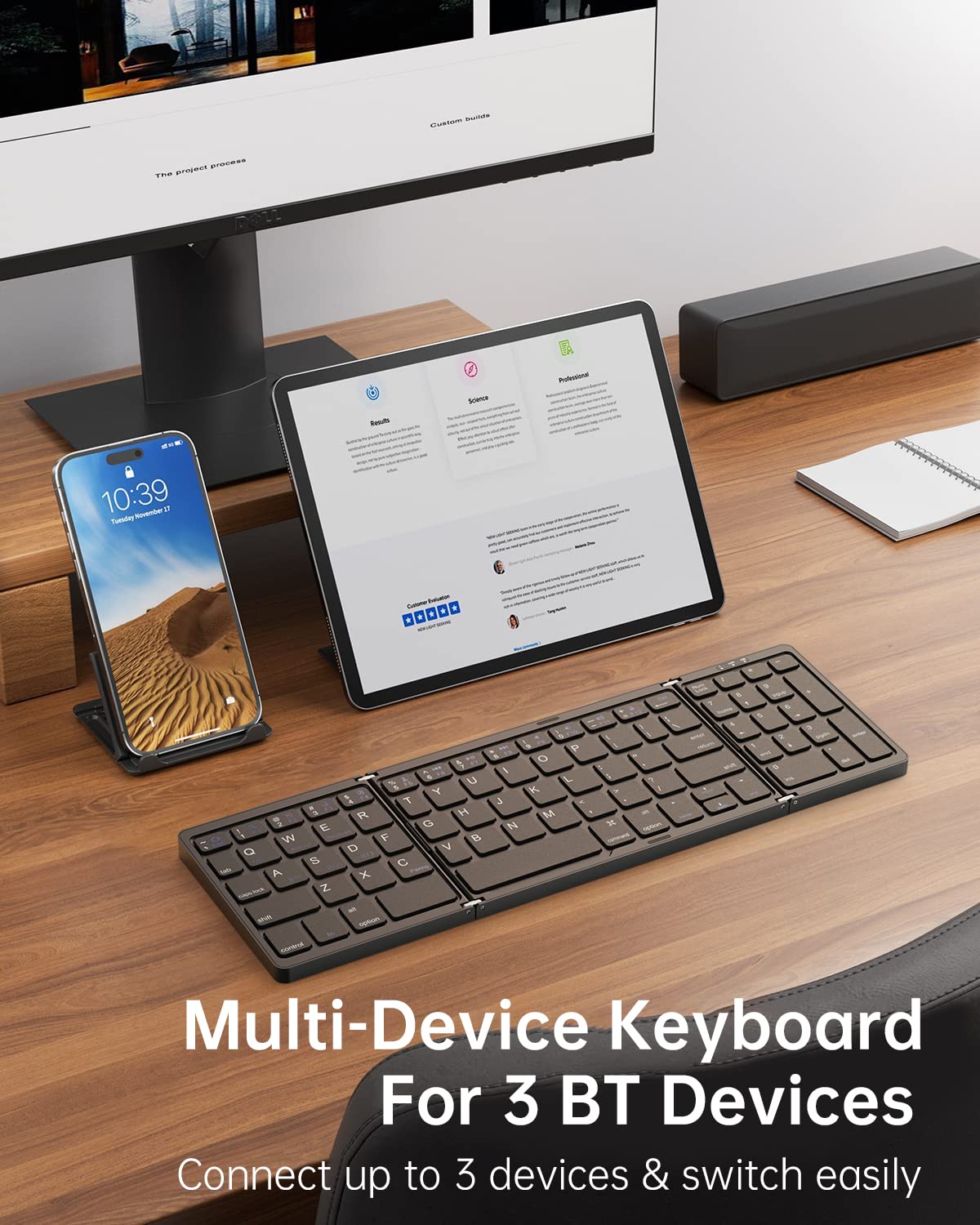 BRIMFORD Foldable Bluetooth Keyboard, Foldable Wireless Portable Keyboard with Numeric Keypad, USB-C Rechargeable Travel Keyboard for Laptop,Tablet,iPad,Smartphone(Silver)