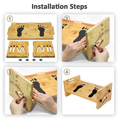 Under Desk Foot Rest,Ergonomic Office Foot Rest with 5 Adjustable Height Position, Bamboo Foot Stool Under Desk with Massage Roller & Non-Slip Bottom at Home, Office