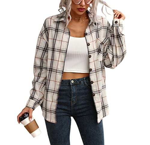 Button Down Shirts Blouse Long Sleeve Flannel Plaid Shirts Oversized Tops