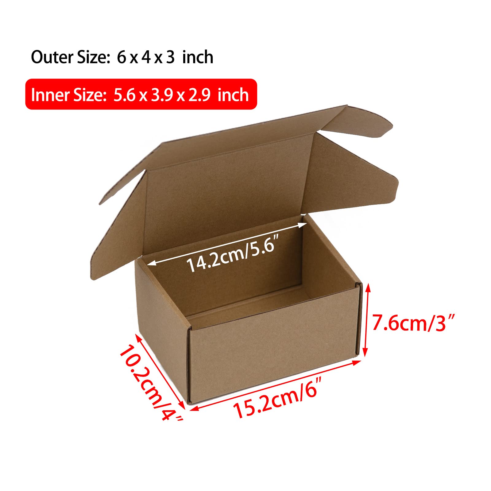 Sodissa 6x4x3 Inches Shipping Boxes Pack of 25, Brown Corrugated Cardboard Boxes for Small Bussiness