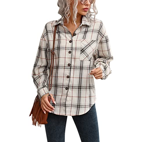 Button Down Shirts Blouse Long Sleeve Flannel Plaid Shirts Oversized Tops