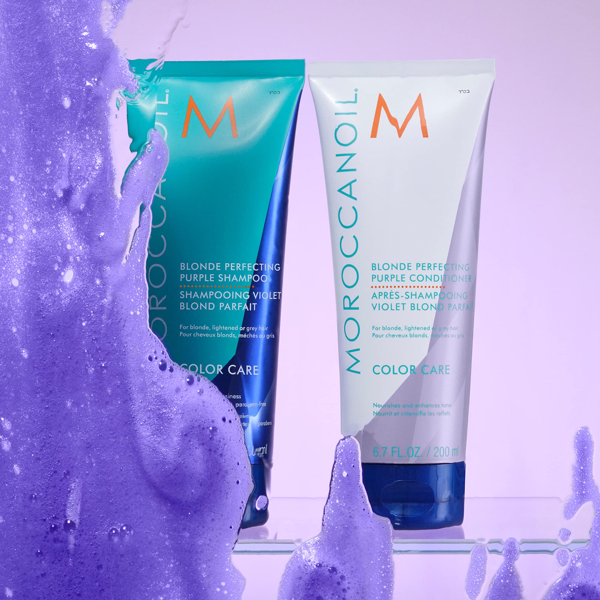 Moroccanoil Blonde Perfecting Purple Shampoo And Conditioner Bundle, 2.4 Fl. Oz. Set