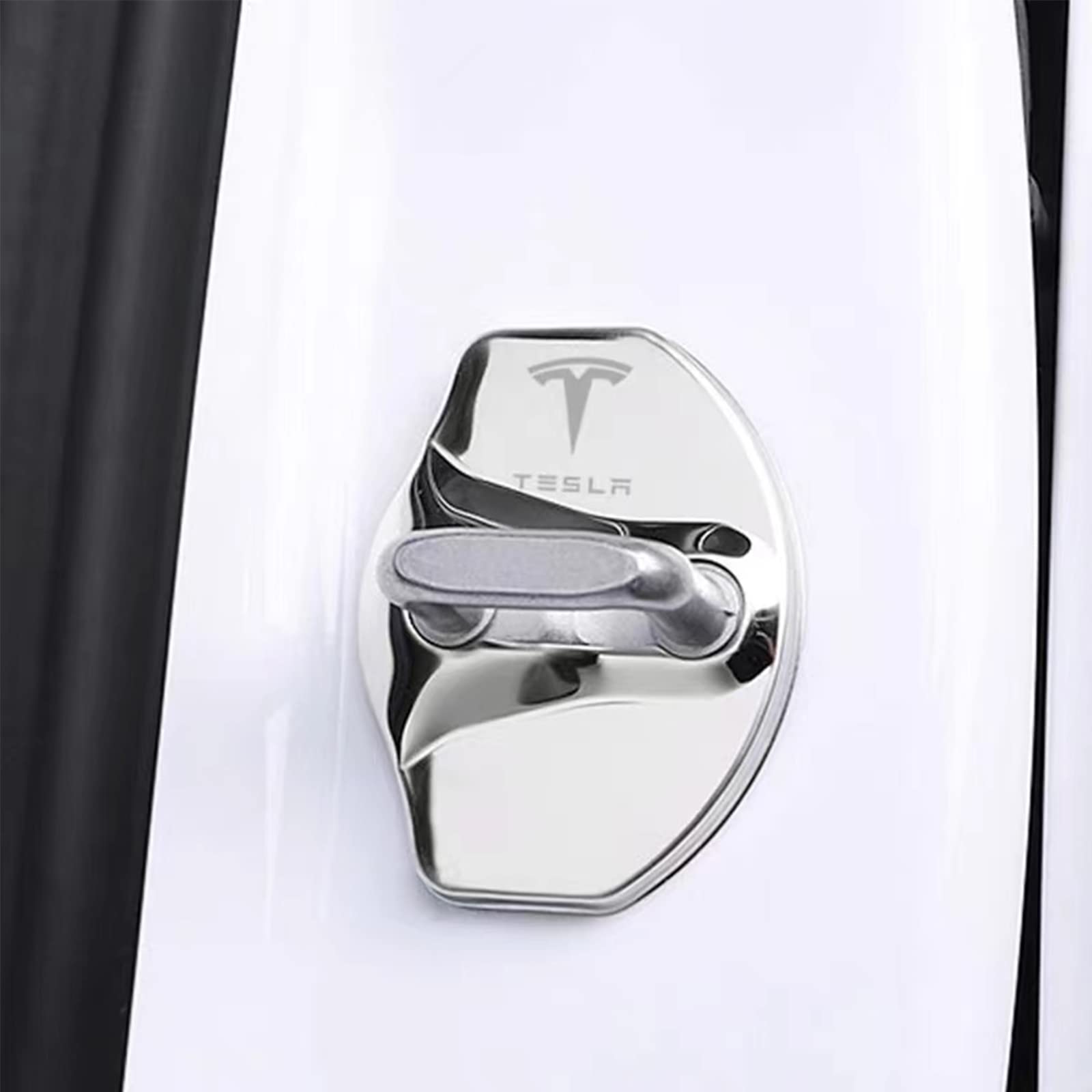 PJOKI Fit Tesla Model 3 Model Y Car Door Lock Cover Stainless Steel Car Door Lock Cover Door Guard Lock for Tesla Accessories(Silver)