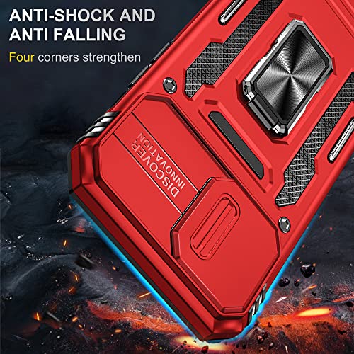 2023 NEW CASE for iPhone 13 Pro Max Case with Stand & Camera Cover Slide,Built-in 180°+360° Rotate Ring Kickstand,Shockproof Military Grade Drop Protective Phone Cover iPhone 13 Pro Max Case Red