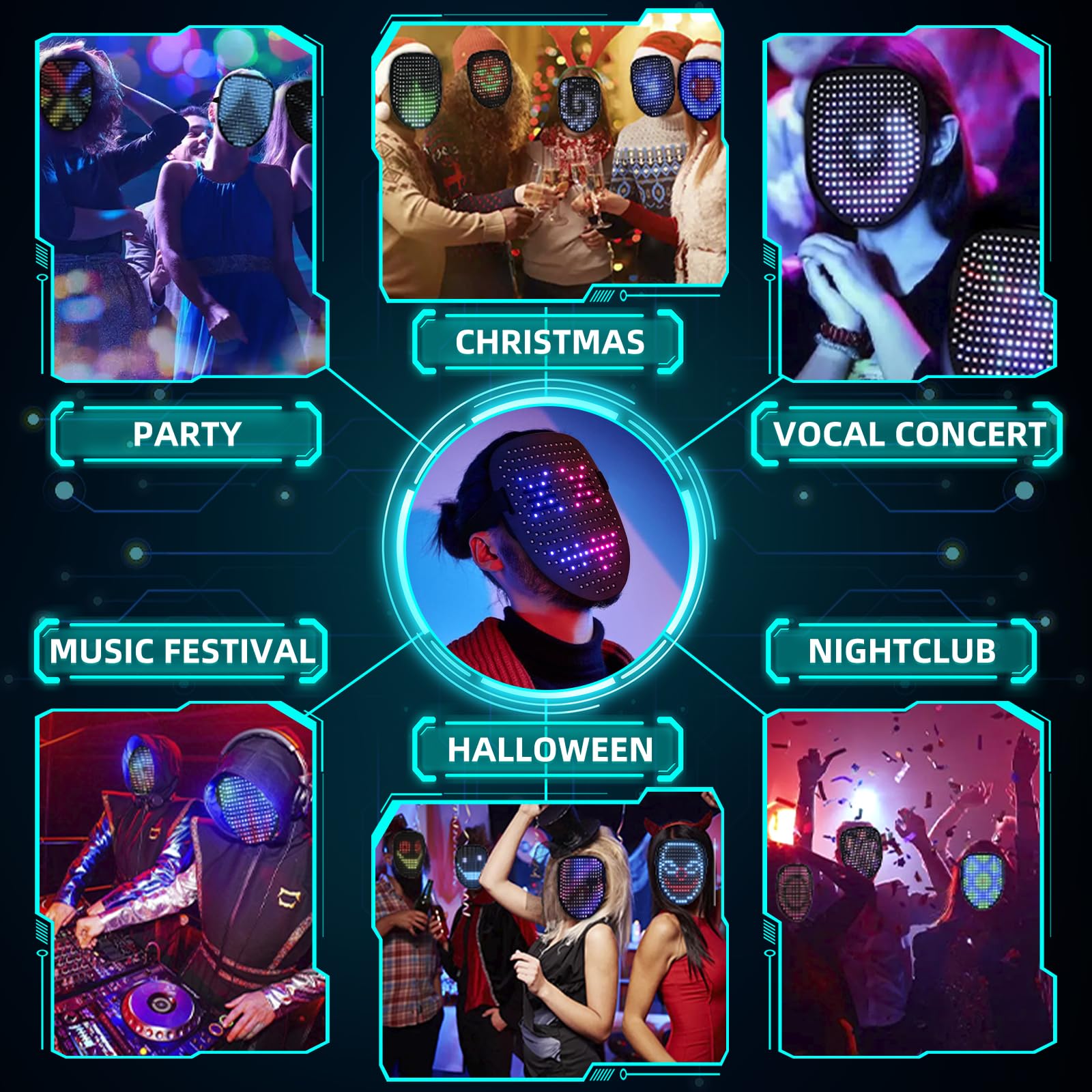 Ompusos LED Mask with Gesture Sensing Transforming Light Up Face Mask for Halloween Rave, Birthday and Masquerade Parties