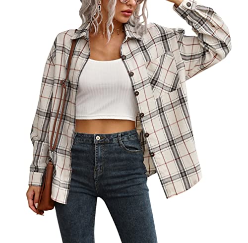 Button Down Shirts Blouse Long Sleeve Flannel Plaid Shirts Oversized Tops