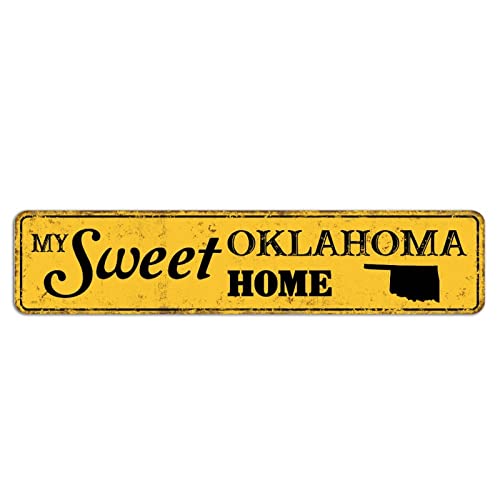 State Map Silhouette Tin Sign My Sweet Home Oklahoma Metal Sign Custom Road Signs Southern Style Art for Front Door Garden Yard Porch Man Cave Novelty Weddings Gift 18x4in