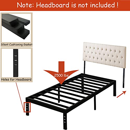 Tooyyer 18inch Metal Twin Size Bed Frame Heavy Duty Steel Slat Mattress 2500 lbs Support Easy to Assembly No Box Spring Needed Non-Slip Support