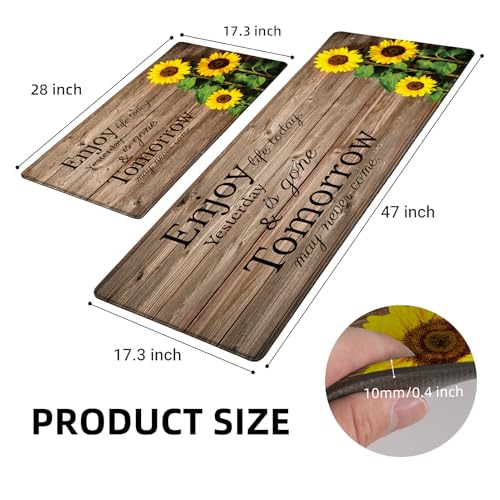 Yellow Sunflower Kitchen Rugs Farmhouse Kitchen Mats for Floor 2 Piece Anti Fatigue Kitchen Mat Set Thick Memory Foam Cushioned Kitchen Rug Set for Sink Laundry Room, 17.3x28+17.3x47 inch
