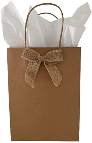 Kraft Gift Bags Bundle, 60 Piece Birthday Party Favor Bags, Medium Wrapping Paper Bags with Handles - Includes 12 Bags,12 Bows, 12 Gift Tags, & 24 Wrapping Tissue