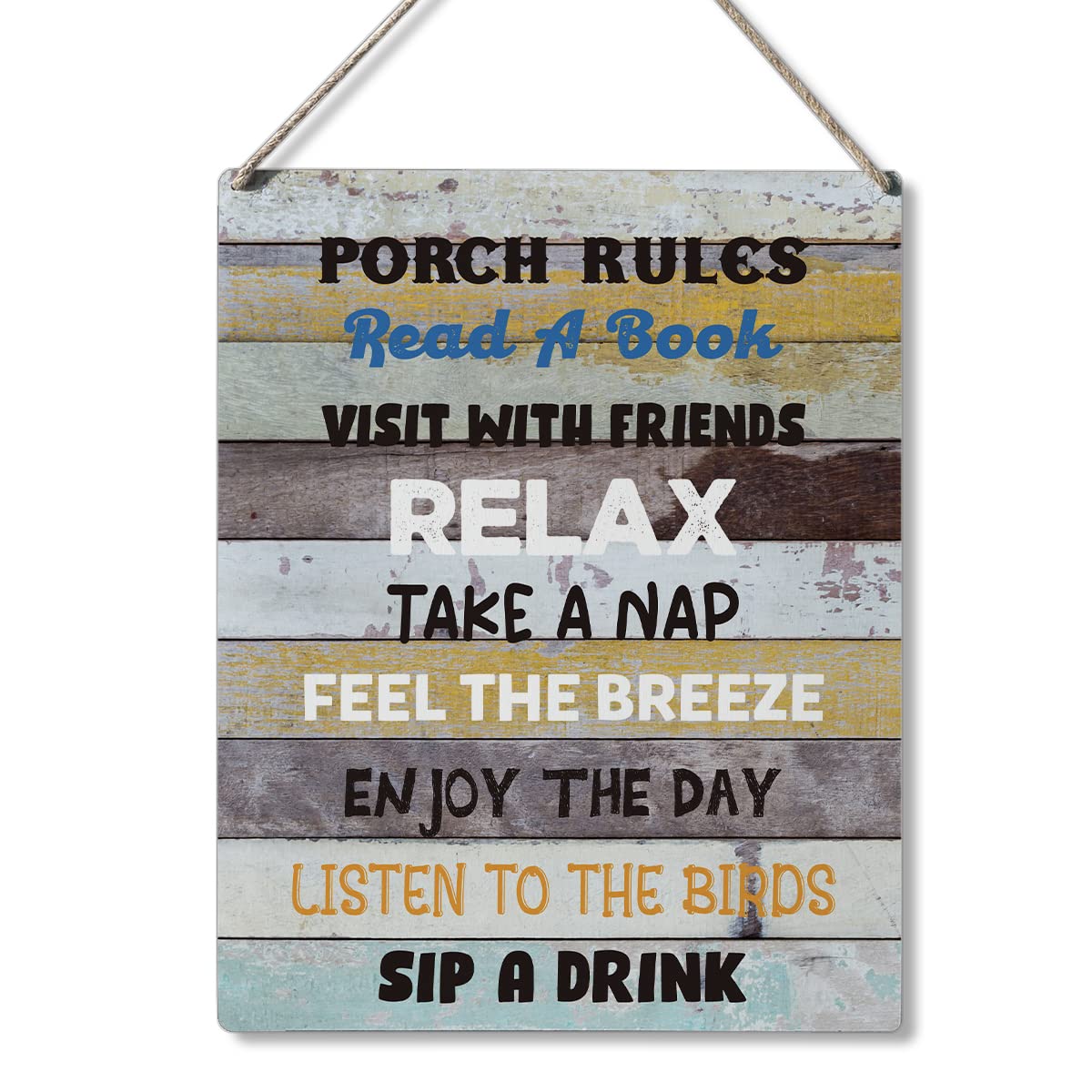 Qious Porch Sign Gift Farmhouse Porch Rules Read a Book Visit with Friends Wooden Hanging Sign Plaque Rustic Wall Art Decor for Home Decoration 10 x 8 Inches