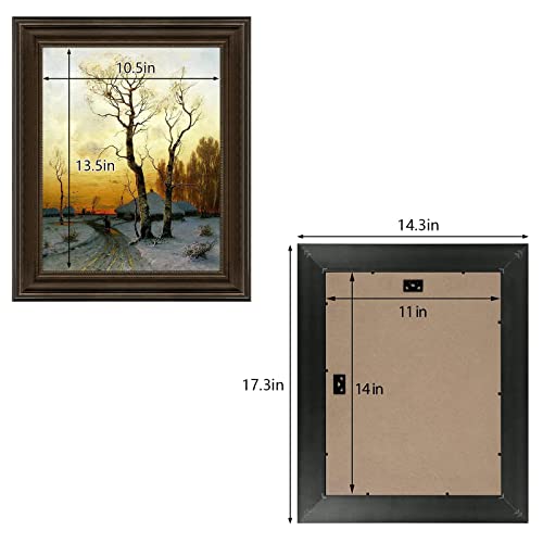 Space Art Deco, 11x14 Ornate Picture Frame Without Mat for 11x14 Photo,Shatter-Resistant Glass Sawtooth Hangers Wall Mount Display(Color Brown)